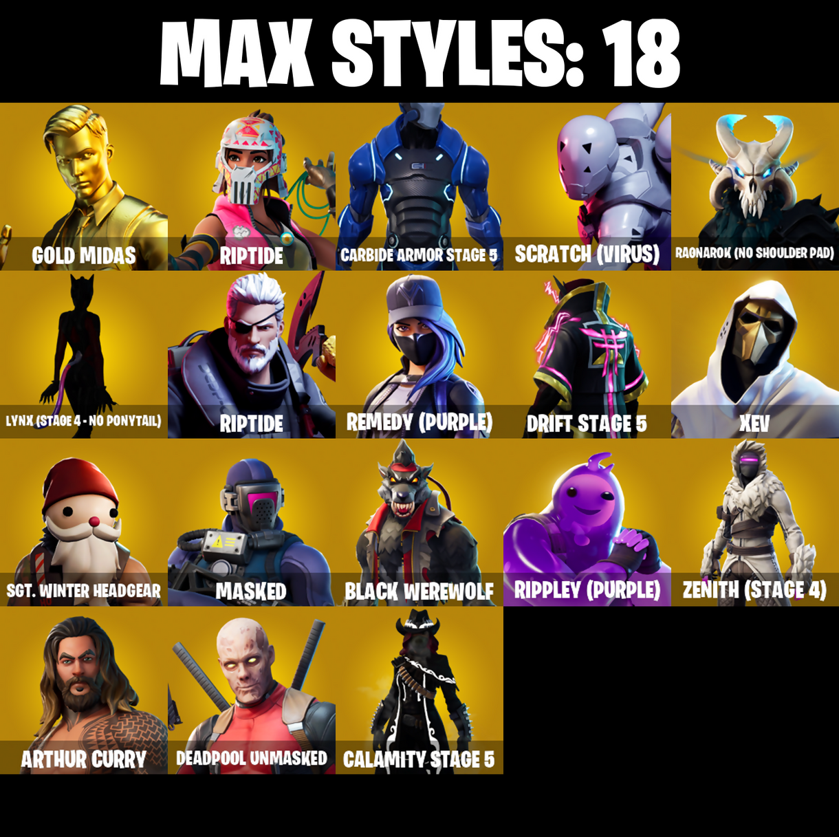 PC/PSN/XBOX |65 skins | Deadpool | Gold Midas | Omega | Mako | Orange ...