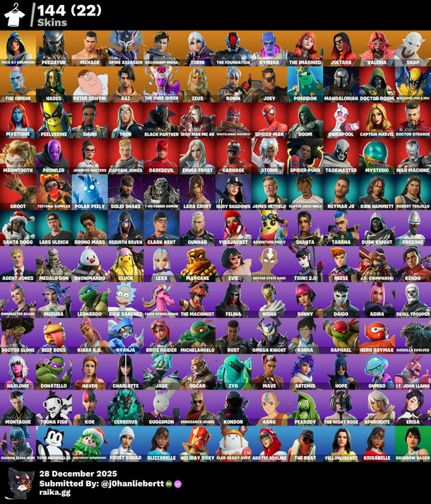 [PC-XBOX-PSN] 144 skins | FNCS 3:1 Champion | Predator | Menace | Spir ...