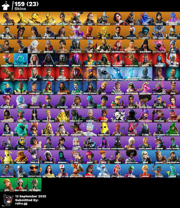 [PC/PSN/XBOX] 159 skins | Travis Scott | Gold Midas | Gold Meowscles ...