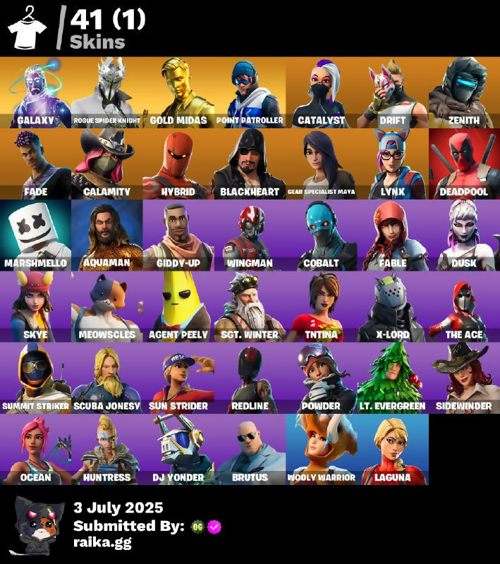 41 skins | Galaxy | Rogue Spider Knight | Gold Midas | Point Patroller ...